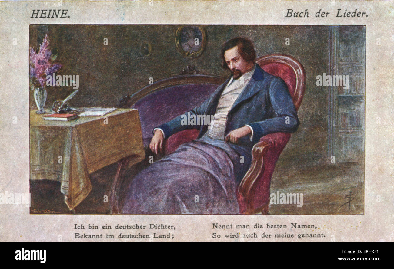 Heinrich Heine, German poet, sitting in an armchair with a melancholic ...