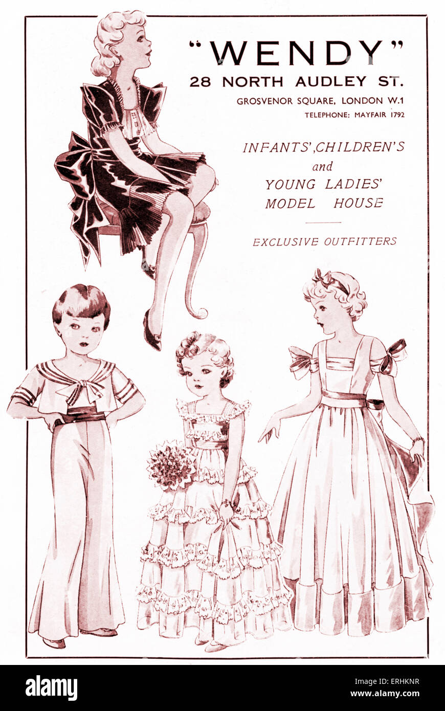 Advertisement for children 's clothing shop 'Wendy' 1937. Young girls ...