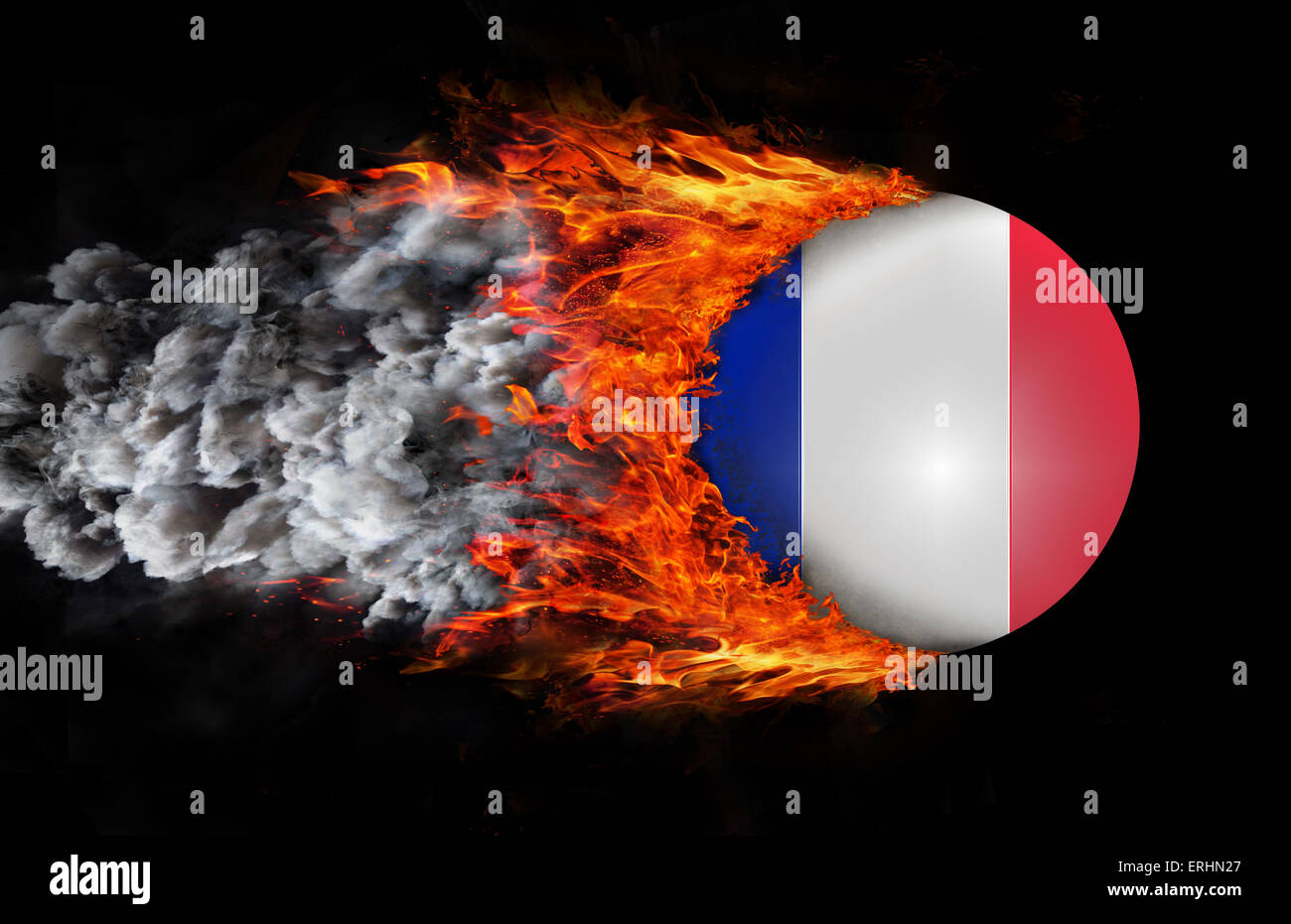 Concept of speed - Flag with a trail of fire and smoke - France Stock ...