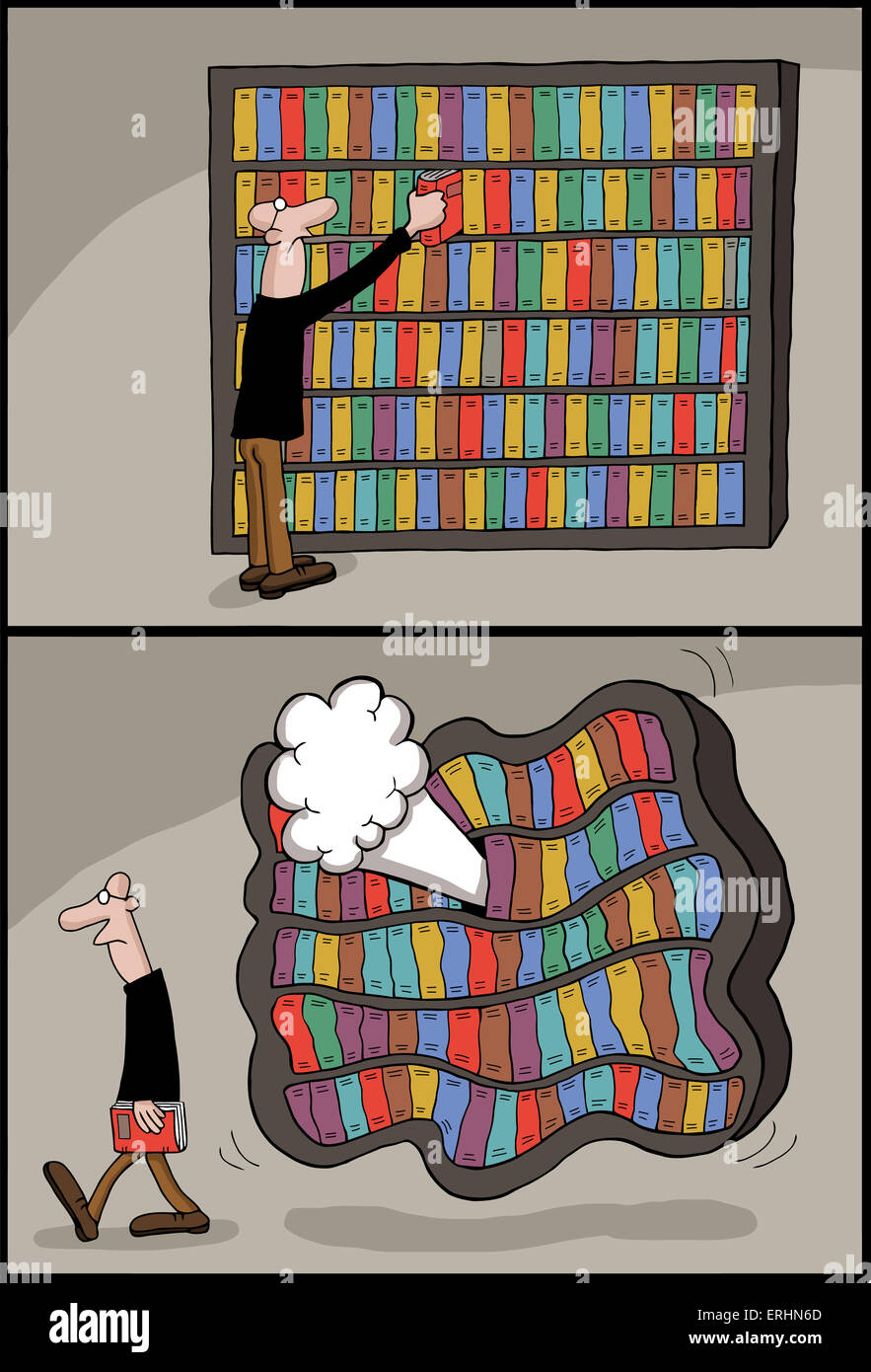 Conceptual cartoon of book library Stock Photo - Alamy