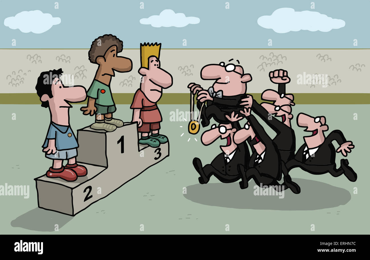 Cartoon of a medal ceremony Stock Photo - Alamy