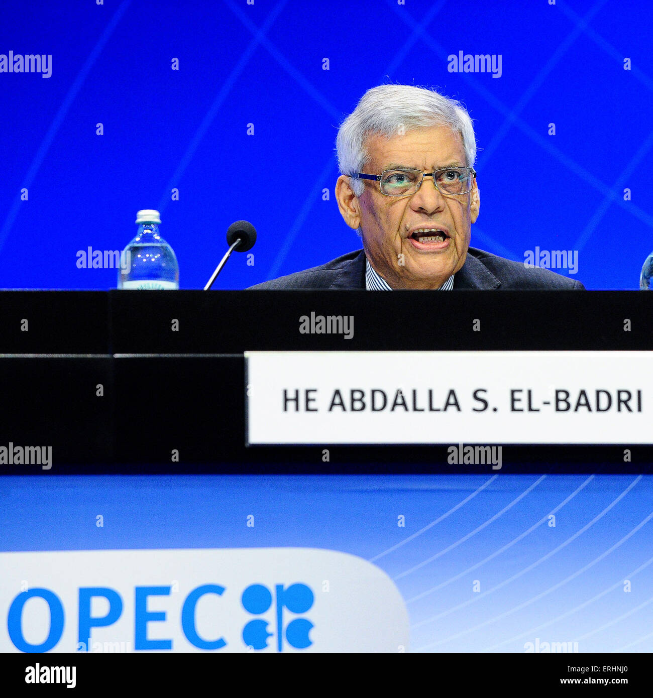 Vienna, Austria. 3rd June, 2015. OPEC Secretary-General El-Badri speaks ...