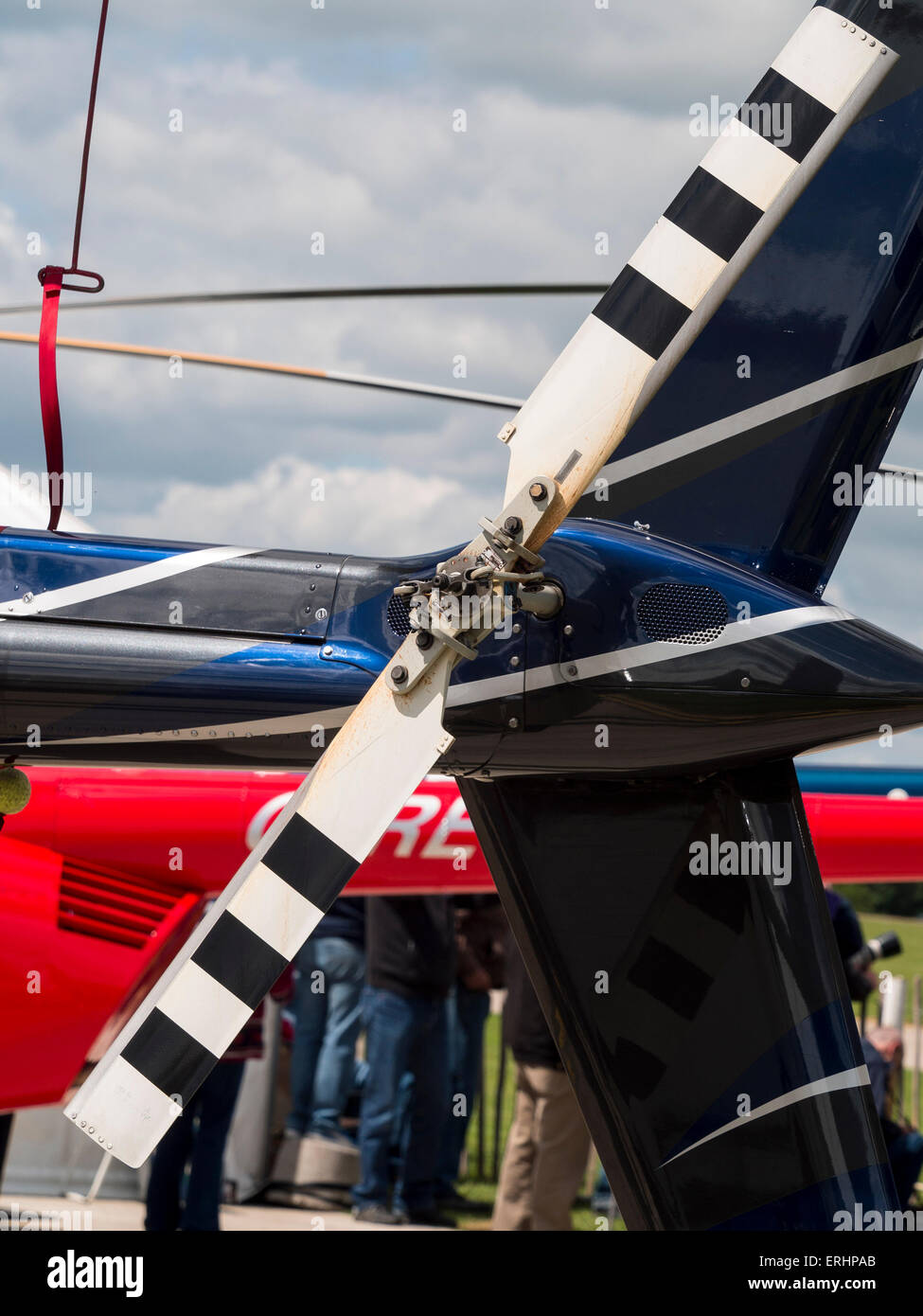 tail rotor detail of a Robinson two-seater helicopter,at Aerexpo 2015 ...