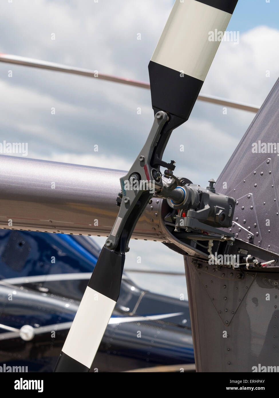 tail rotor detail of a Robinson two-seater helicopter,at Aerexpo 2015 ...