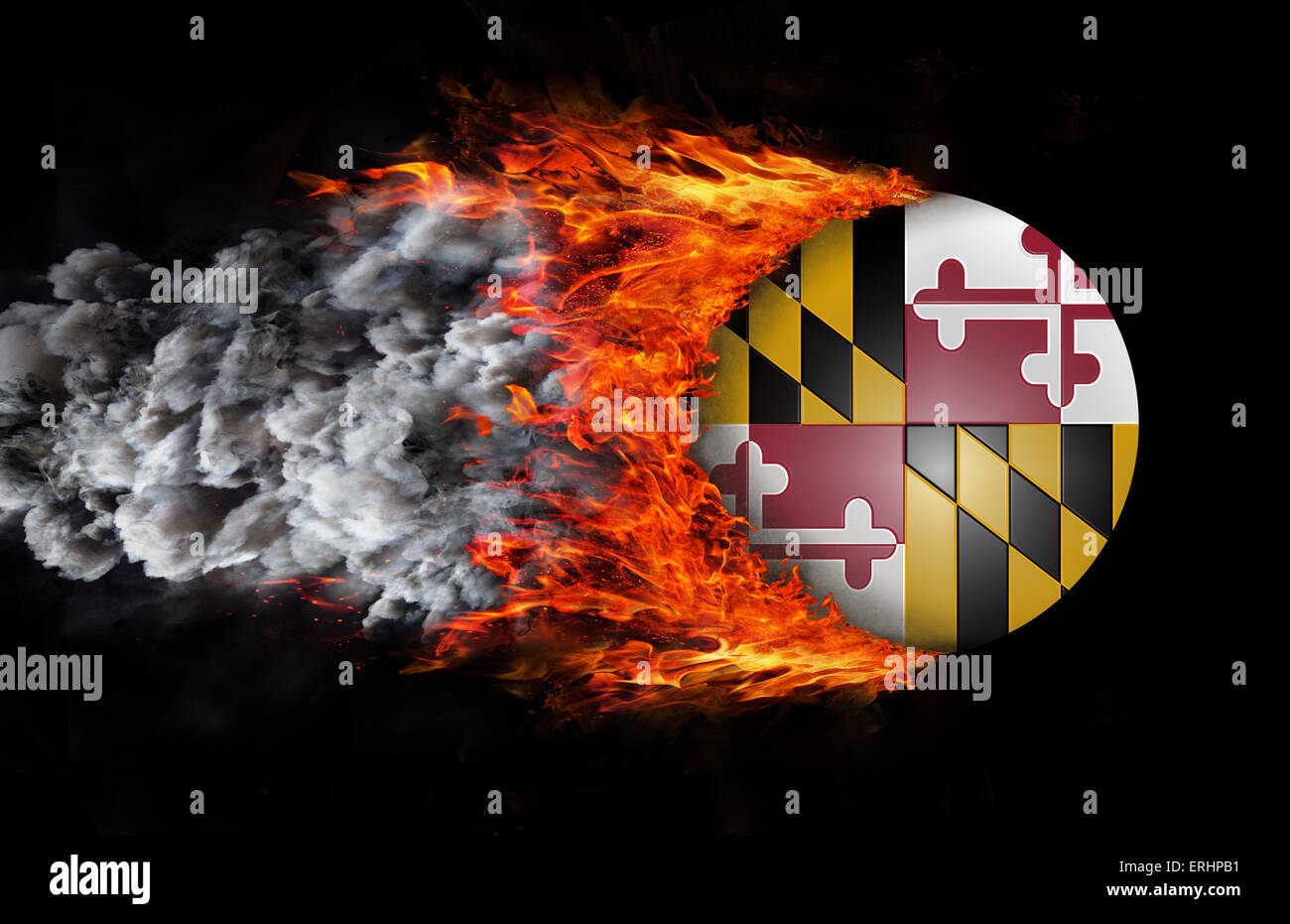 Concept of speed - Flag with a trail of fire and smoke - Maryland Stock ...