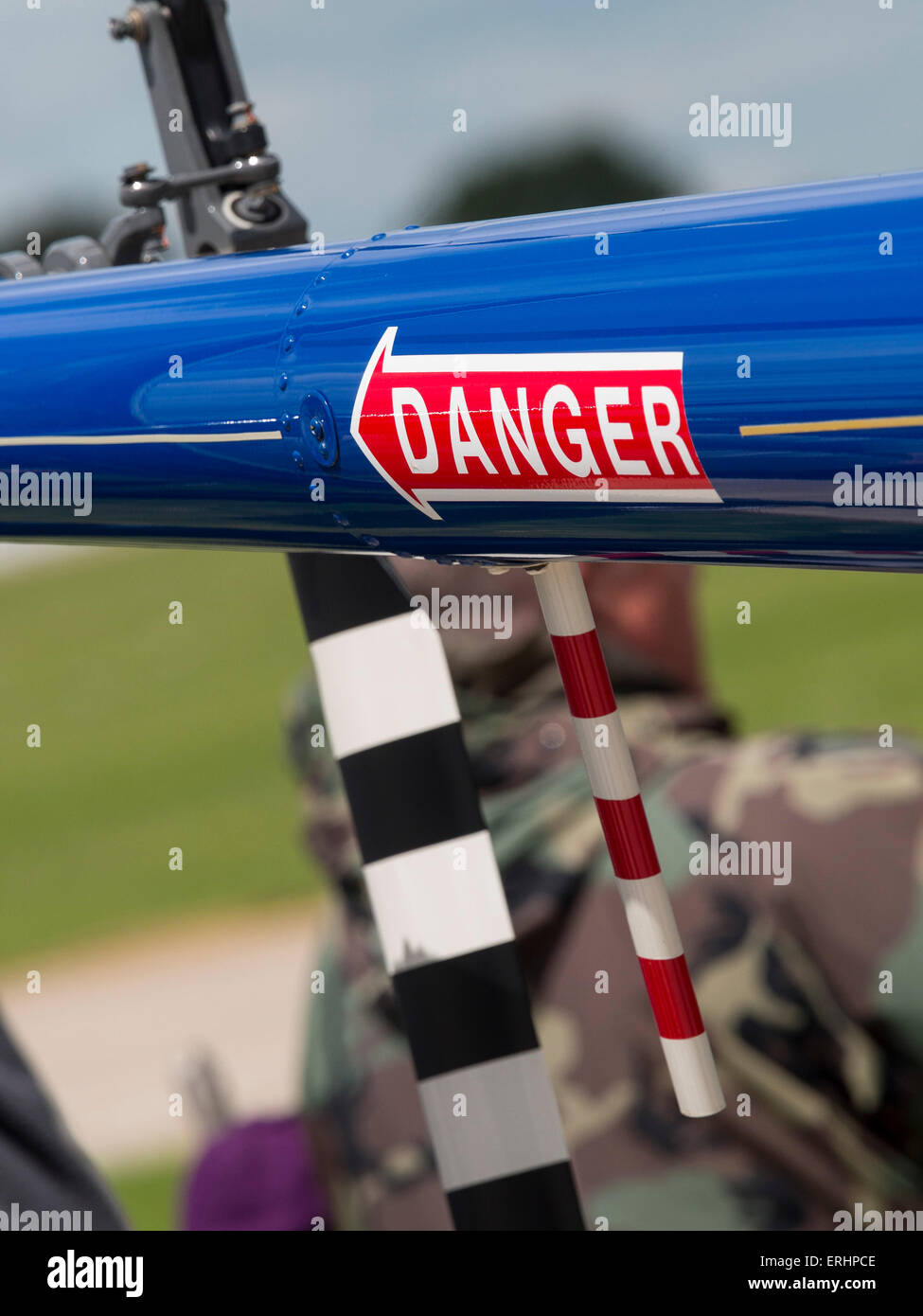 'Danger' warning sign near the tail rotor of a Robinson leisure ...
