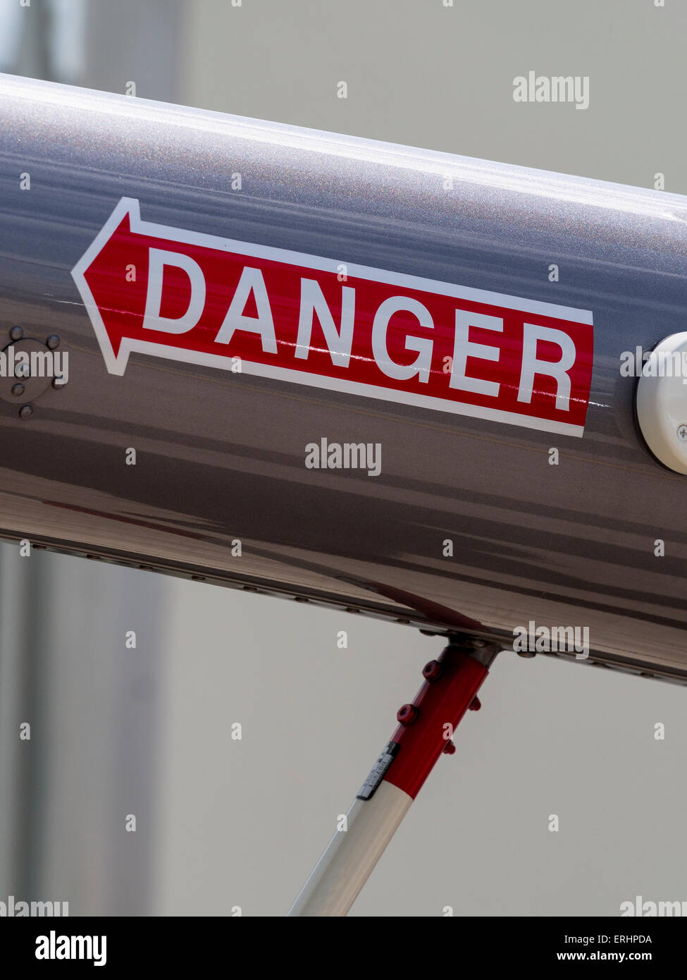 'Danger' warning sign near the tail rotor of a Robinson leisure ...