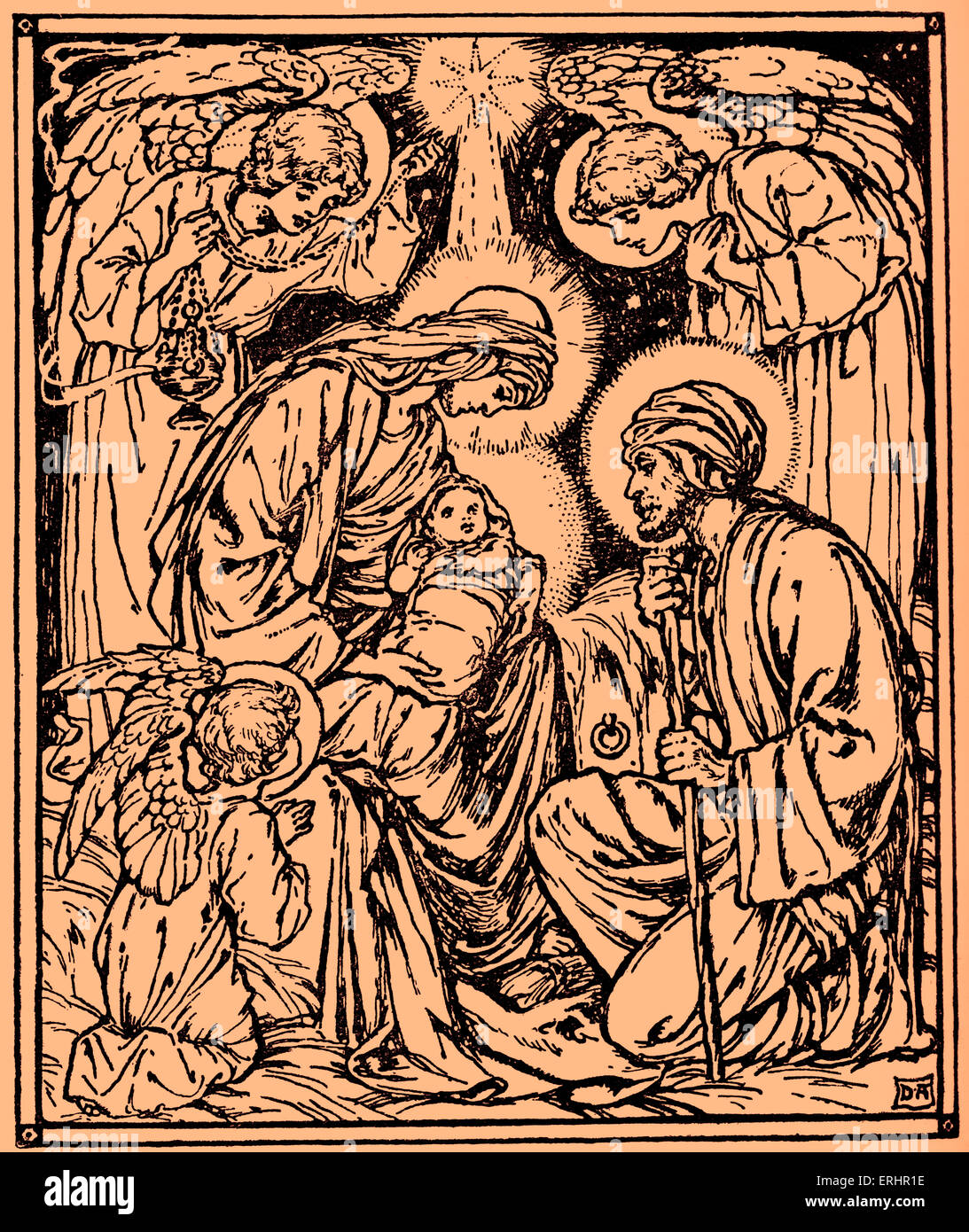 Birth of Jesus - illustration of the birth of Jesus with Mary holding ...