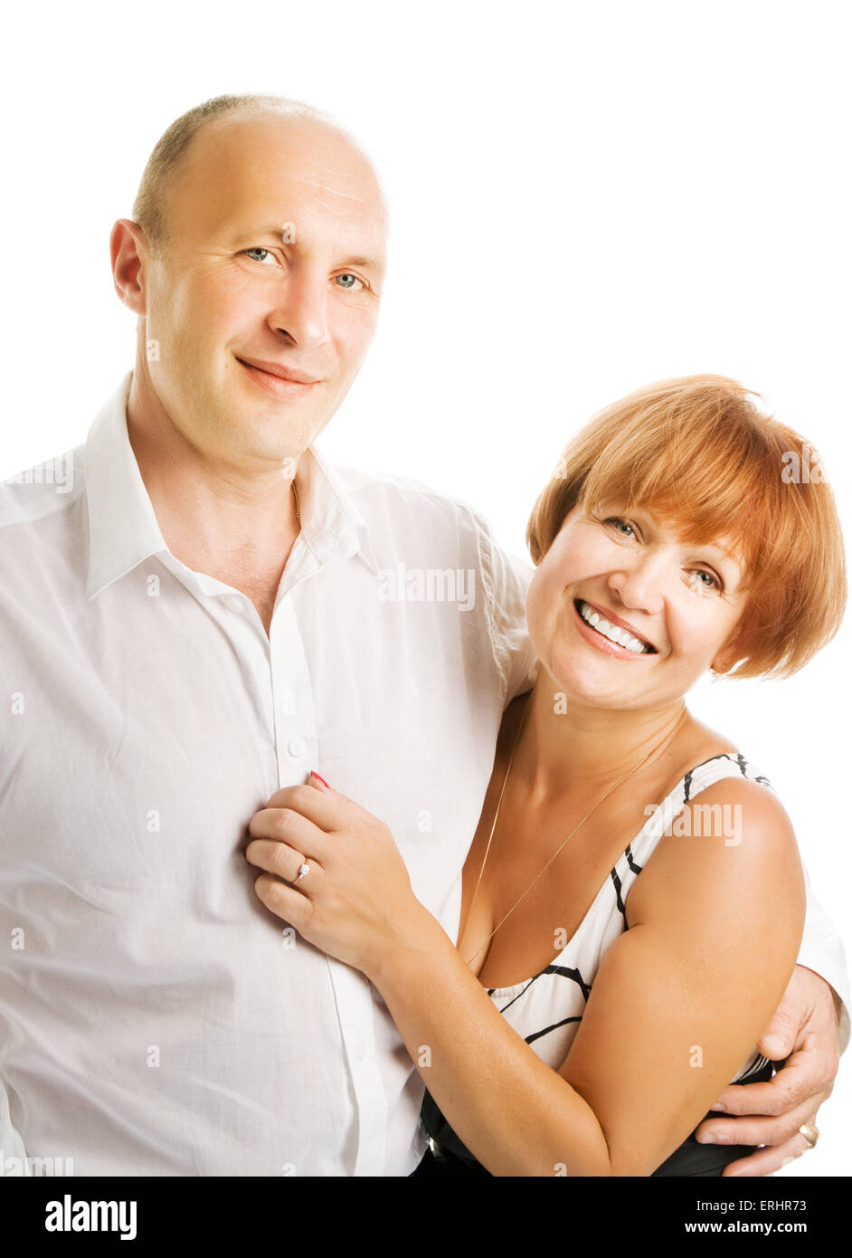 Middle-aged couple in love. Isolated on white background Stock Photo ...