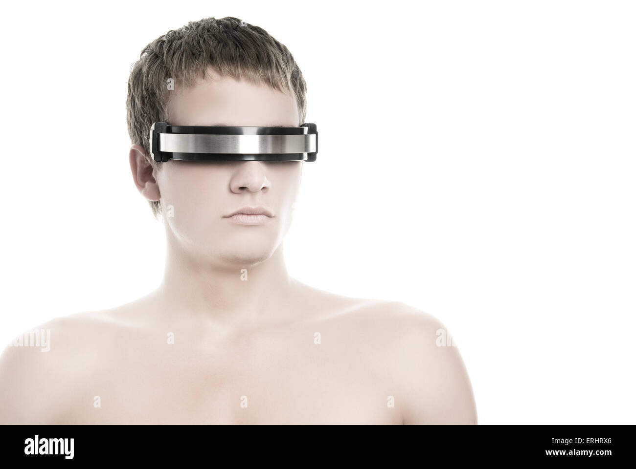 Handsome cyber man's face isolated on white background Stock Photo - Alamy