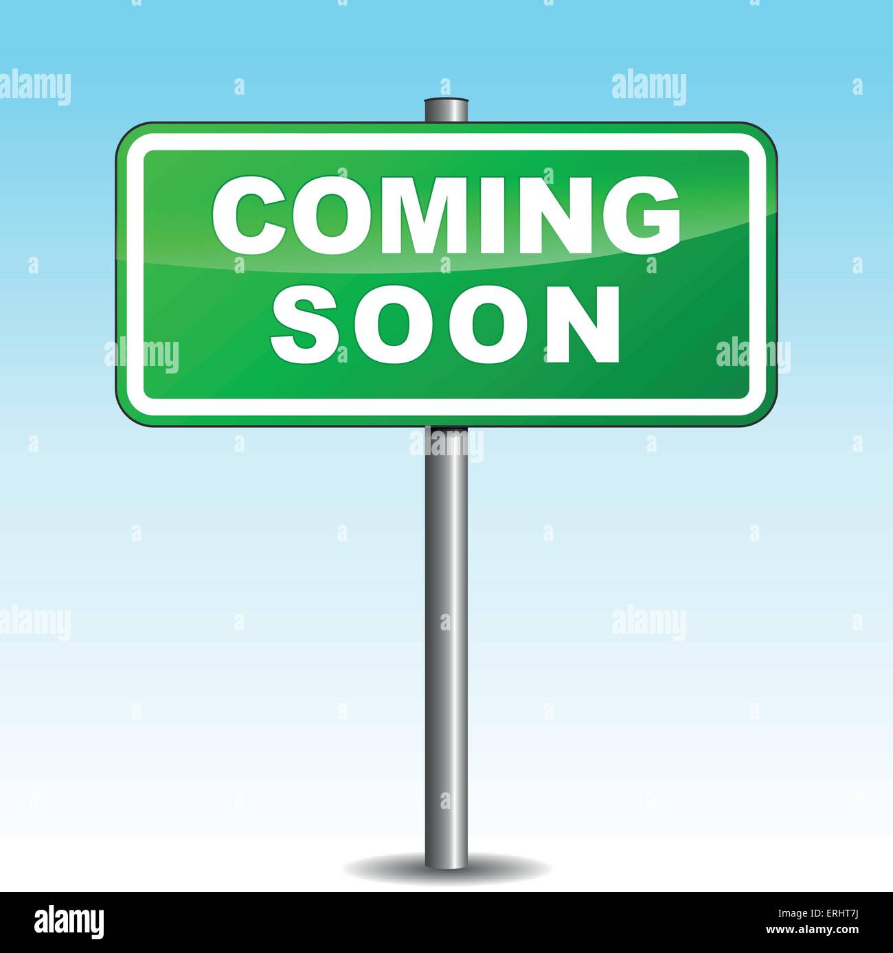 Vector illustration of coming soon signpost on sky background Stock ...