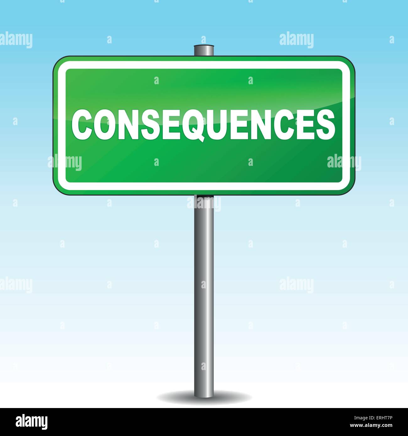 Vector illustration of consequences signpost on sky background Stock ...