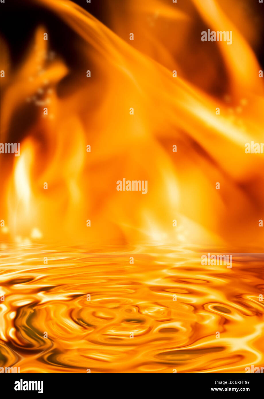 Fire flames reflected in water Stock Photo - Alamy