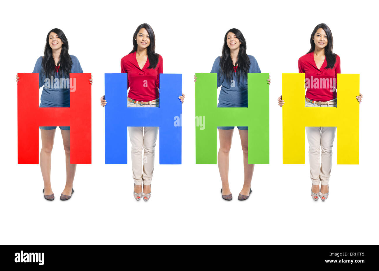Multi-ethnic group of people holding letter "H Stock Photo - Alamy