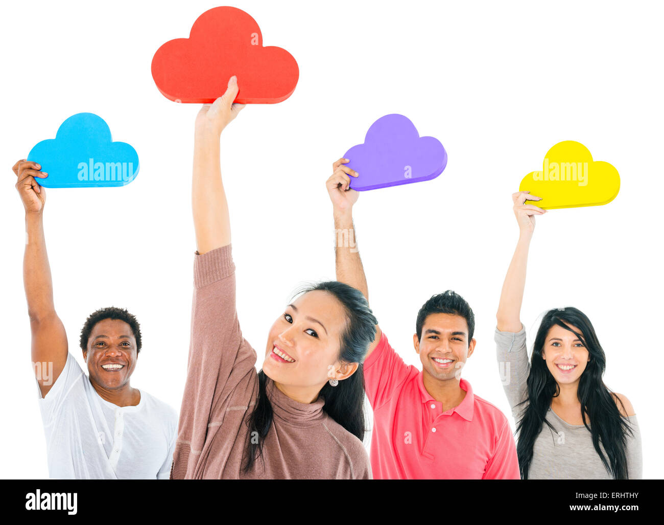 Group of people holding the cloud Stock Photo - Alamy