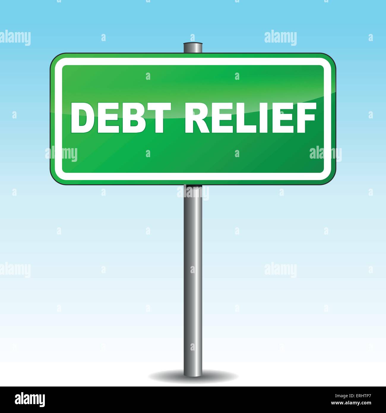 Vector illustration of debt relief signpost on sky background Stock ...