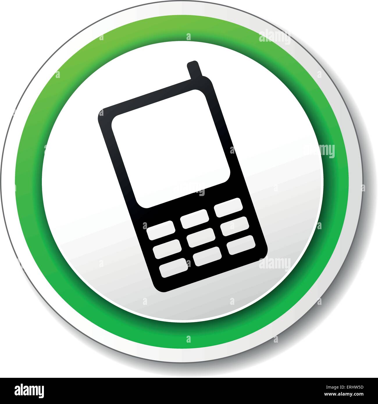 Vector illustration of round mobile phone icon on white background ...
