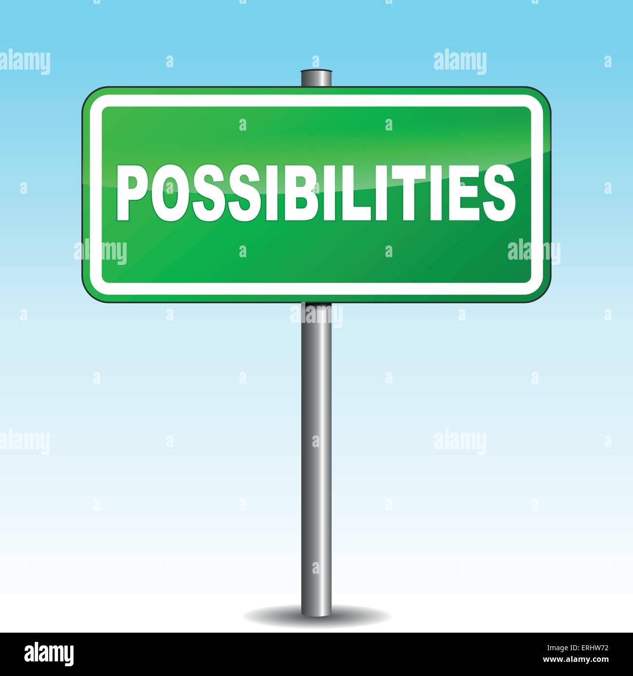 Vector illustration of possibilities signpost on sky background Stock ...
