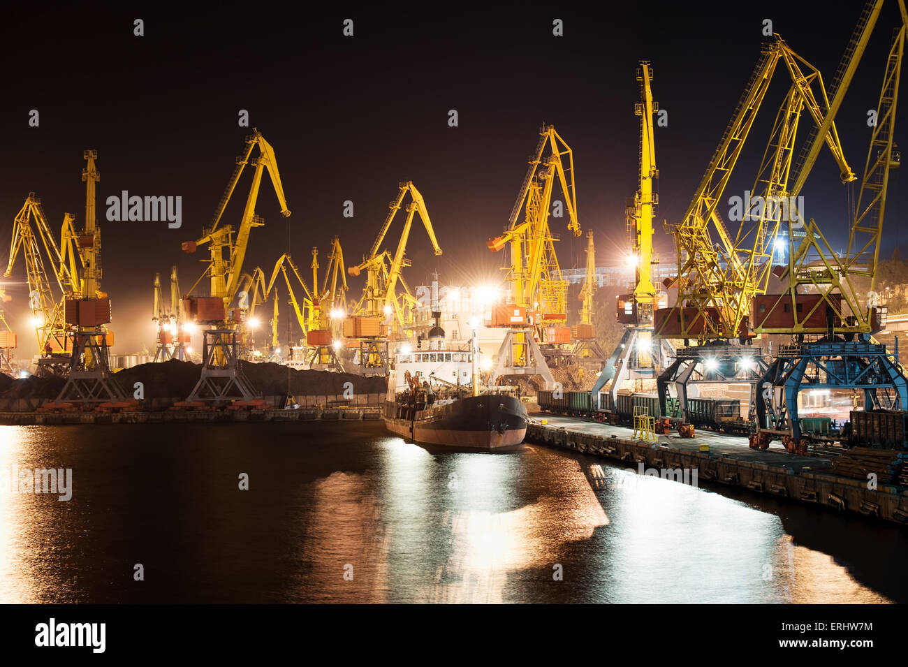 Port and ship at night Stock Photo - Alamy