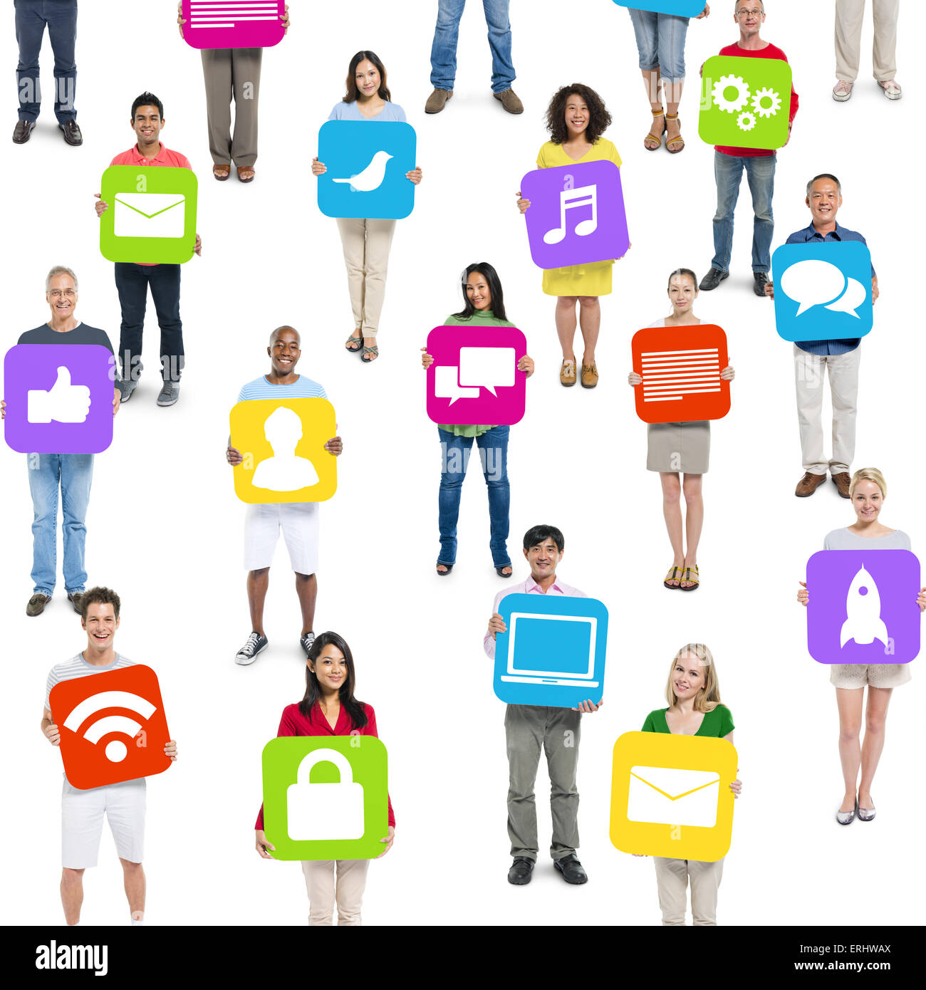 Crowd of people holding icons Stock Photo - Alamy