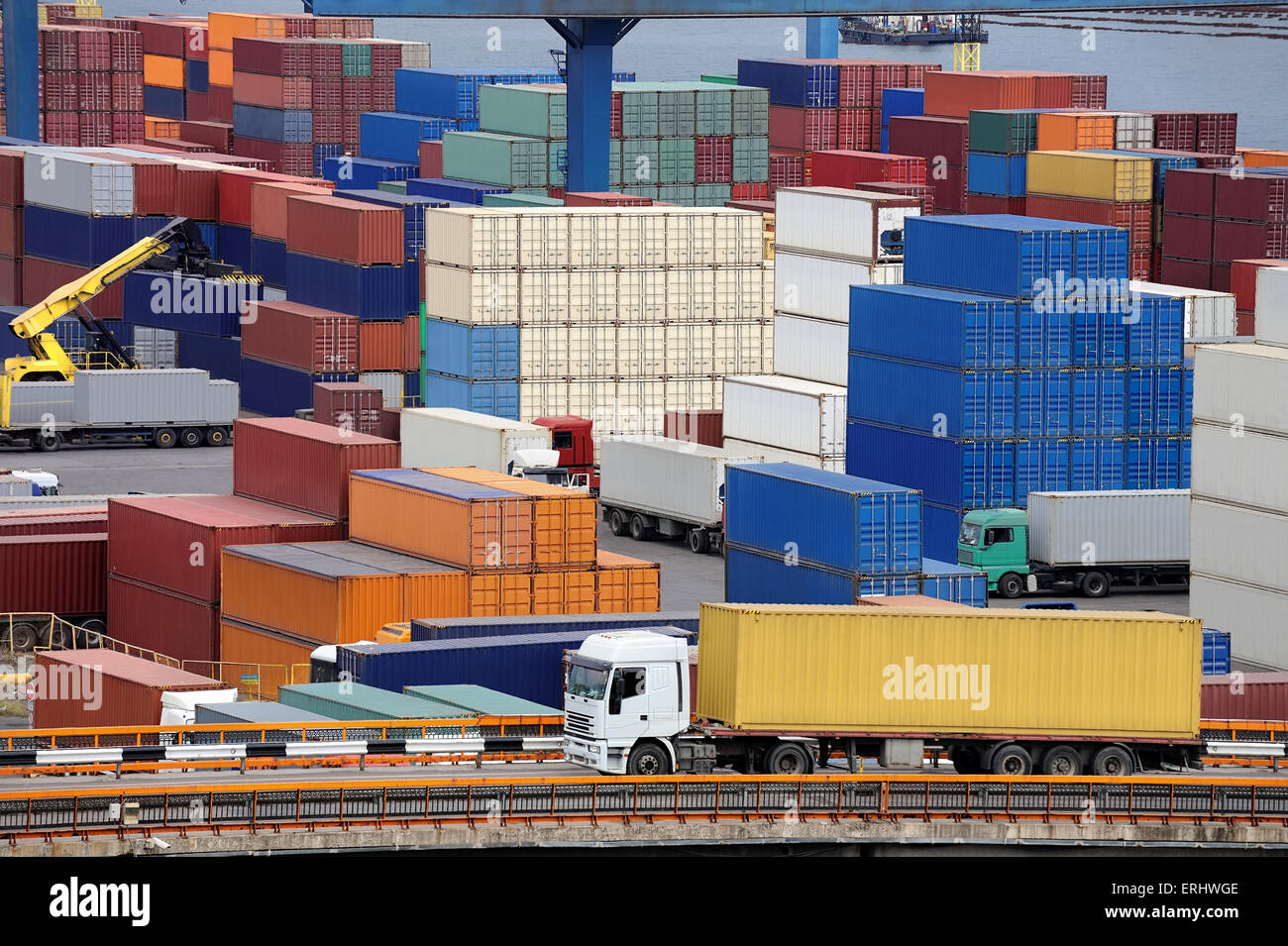 truck transport container to a warehouse near the sea Stock Photo - Alamy
