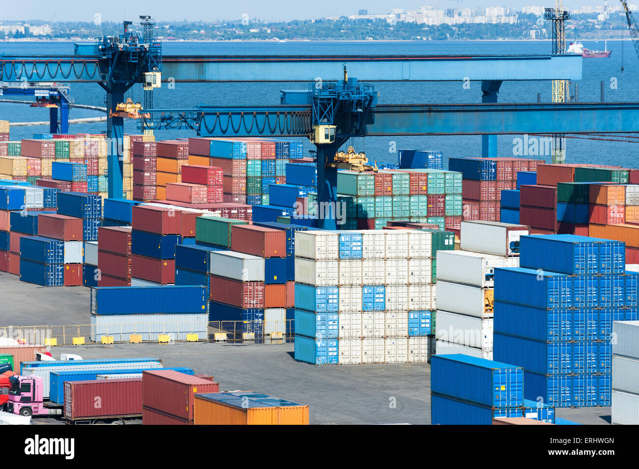 industrial port with containers Stock Photo - Alamy