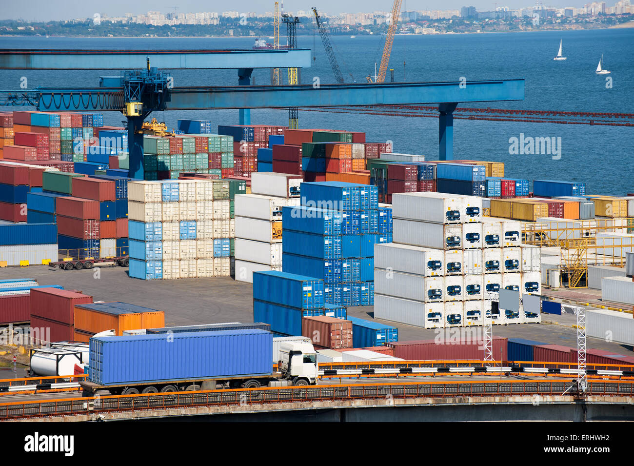 truck transport container to warehouse near the sea Stock Photo - Alamy