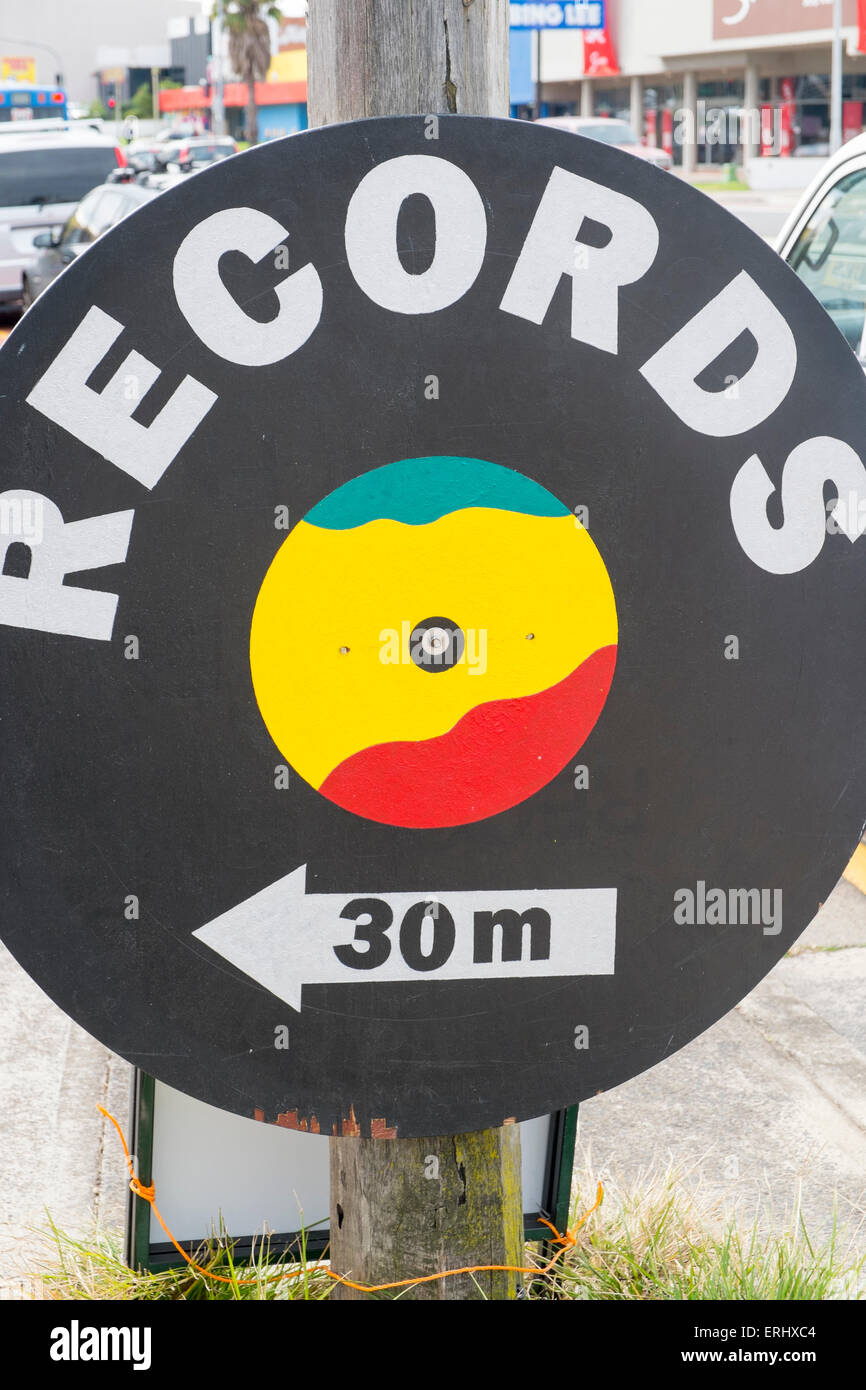 Advertising board for a record shop in the style of a vinyl album in ...