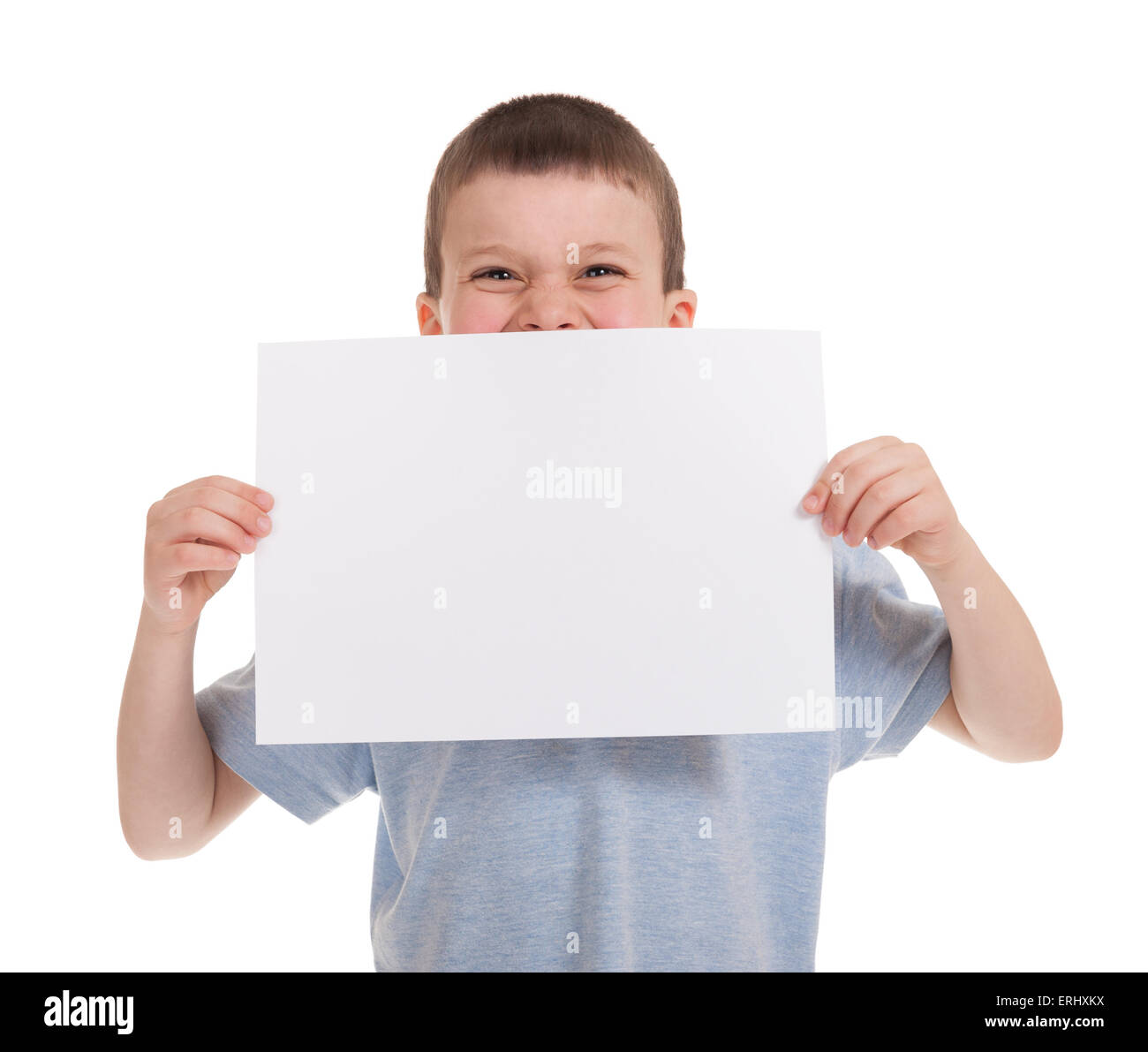 smiled boy with blank sheet paper Stock Photo - Alamy