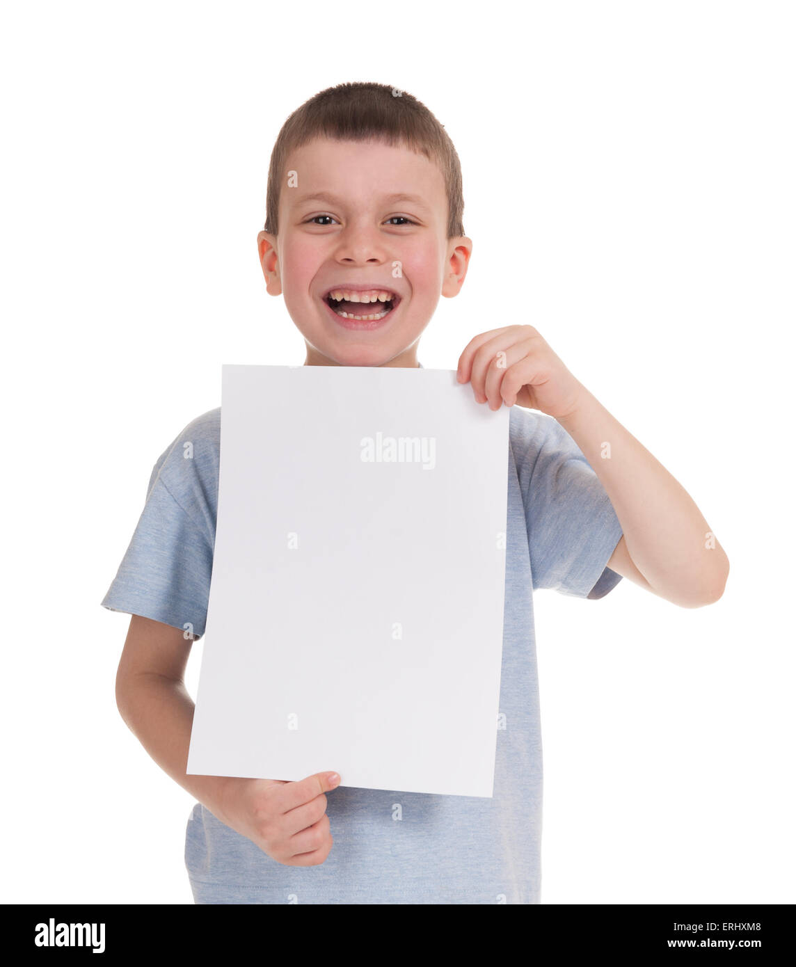 smiled boy with blank sheet paper Stock Photo - Alamy