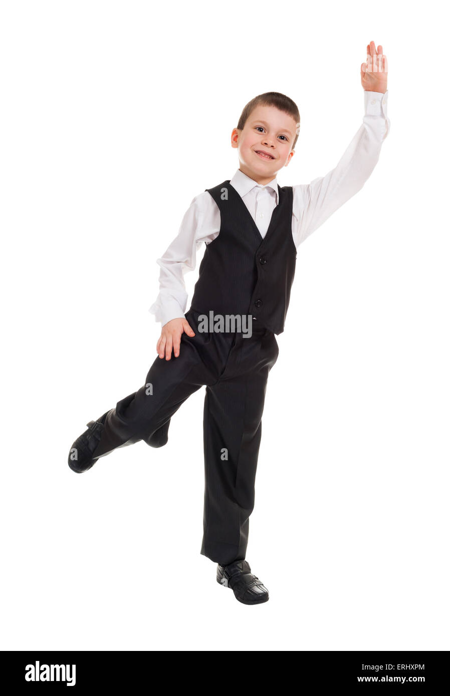 boy in suit stand on one leg Stock Photo - Alamy