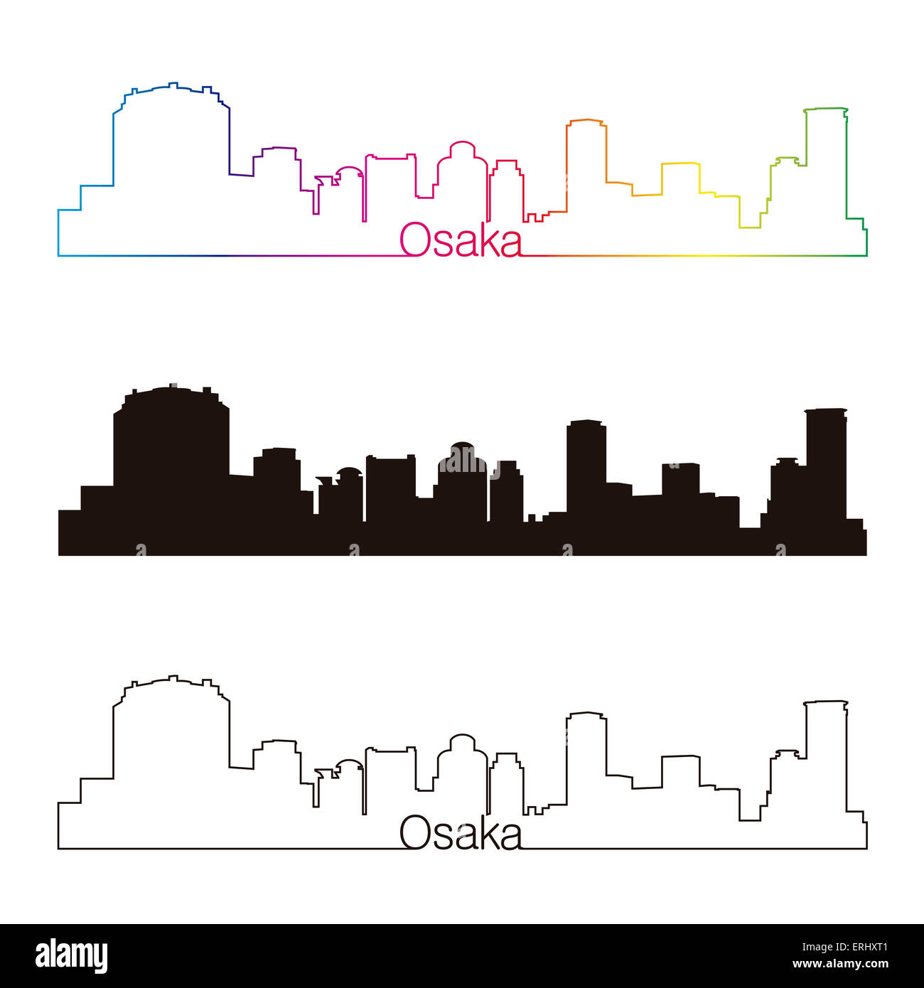 Osaka skyline linear style with rainbow in editable vector file Stock ...