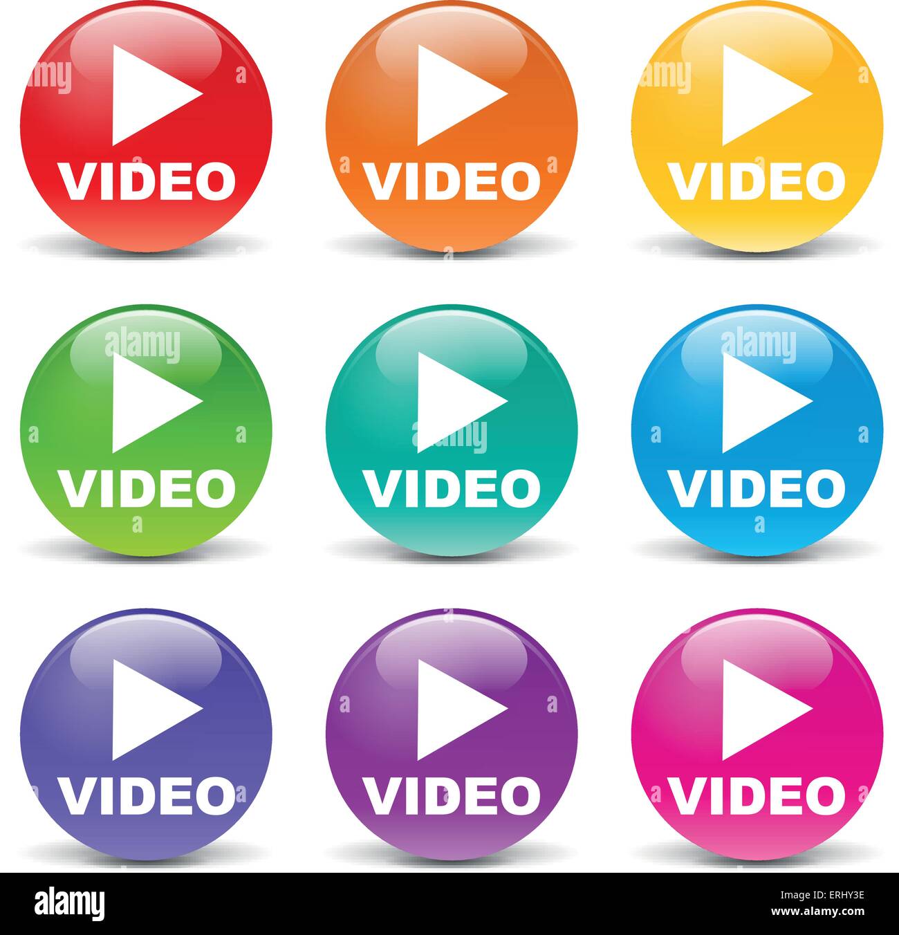 Vector illustration of play video set icons on white background Stock ...