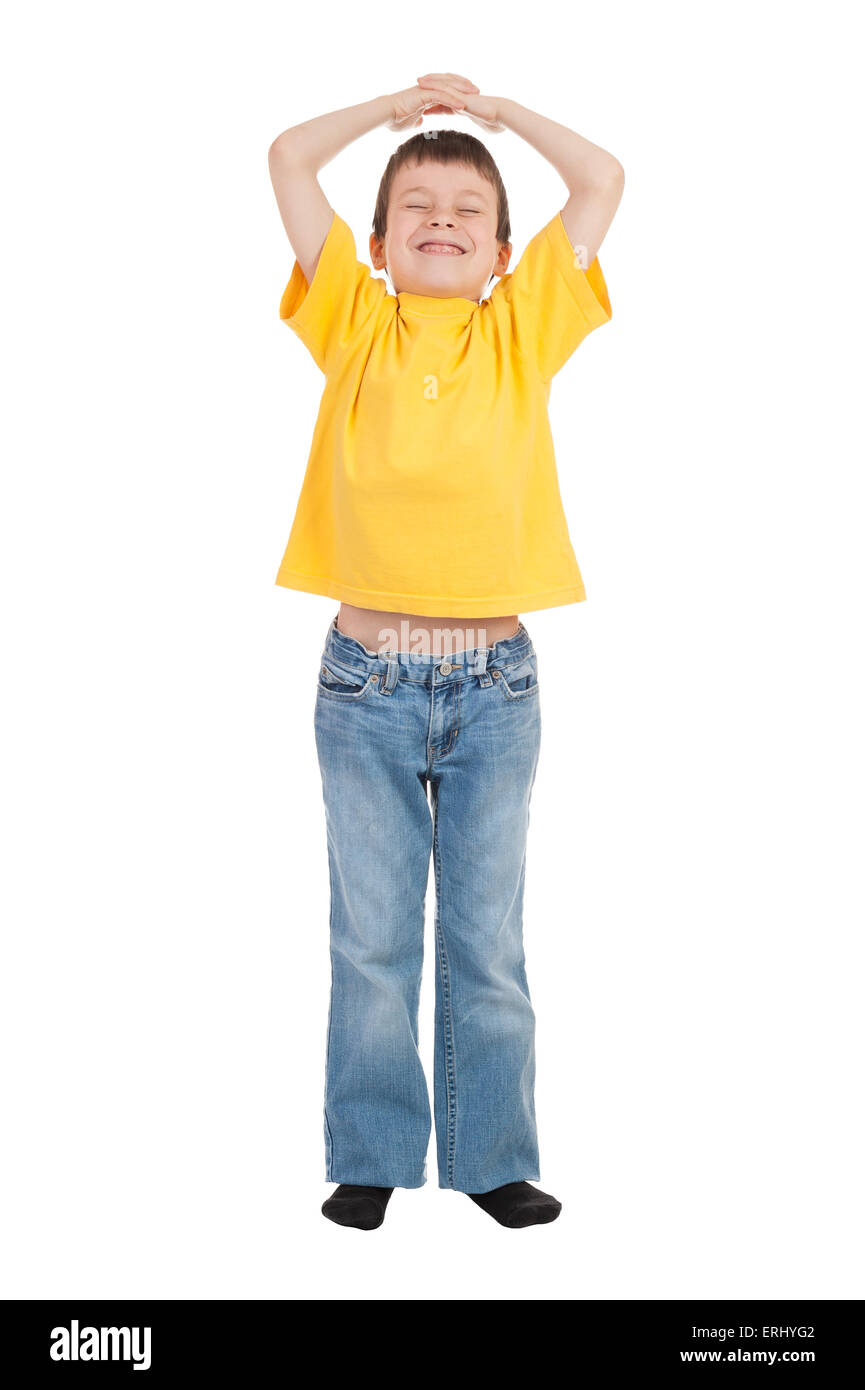 boy with his hands up isolated Stock Photo - Alamy