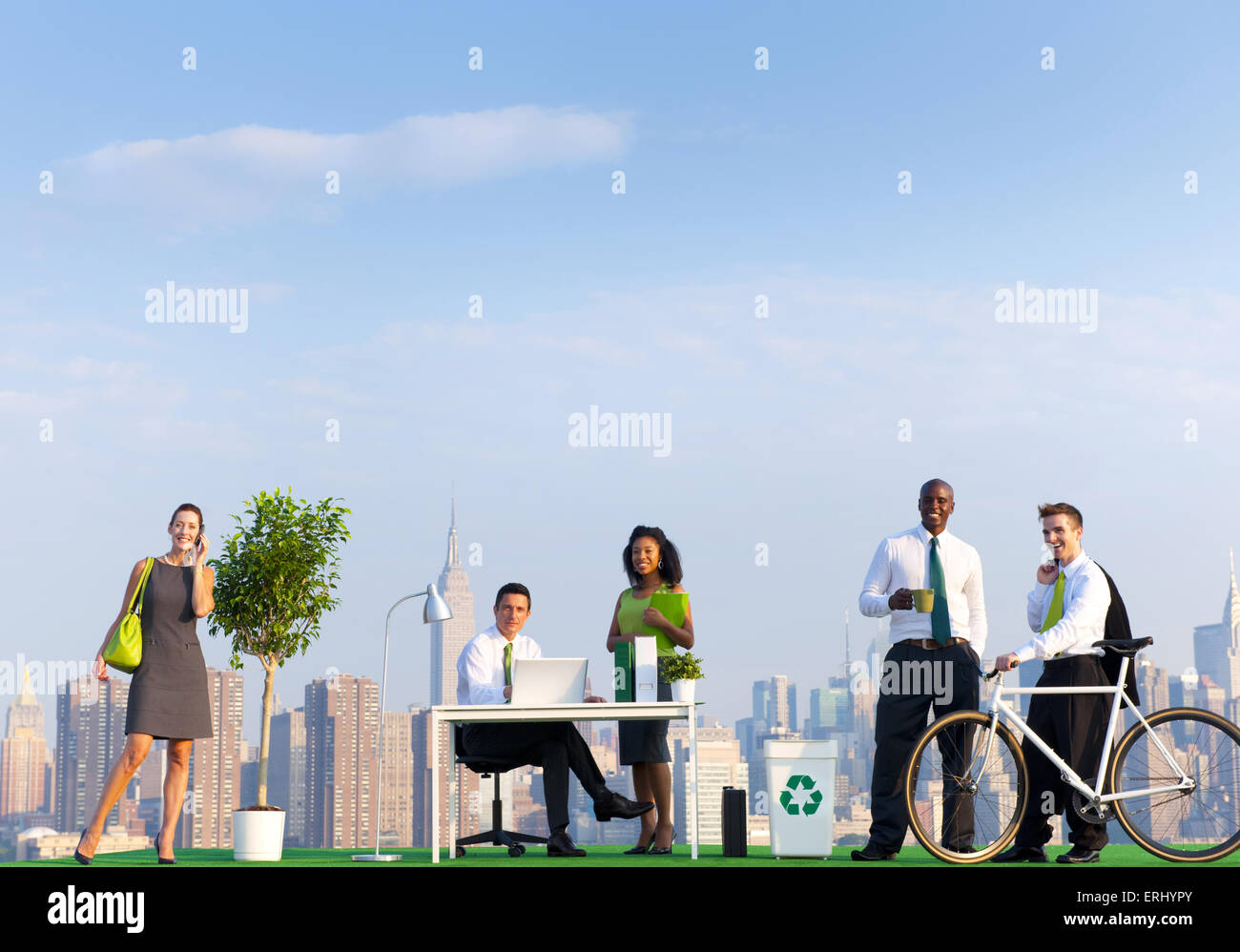 Environmental friendly office workers in New York Stock Photo - Alamy
