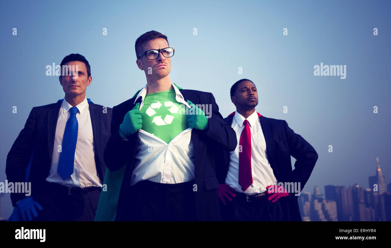 Superhero businessmen fighting for the environment Stock Photo - Alamy
