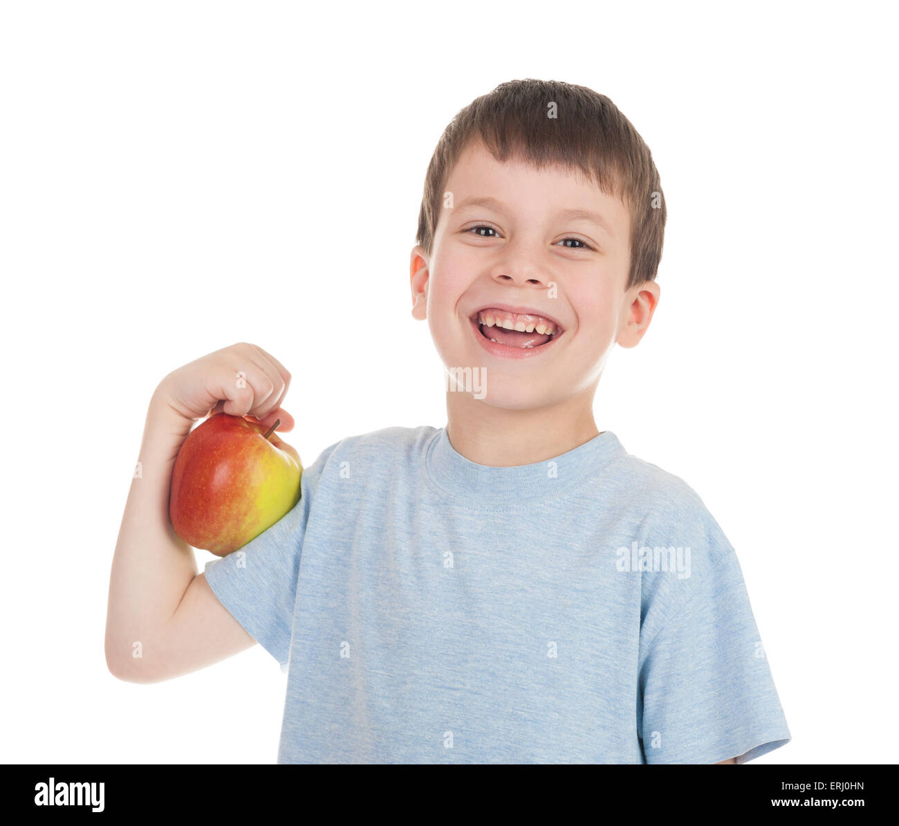 boy with apple isolated on white Stock Photo - Alamy