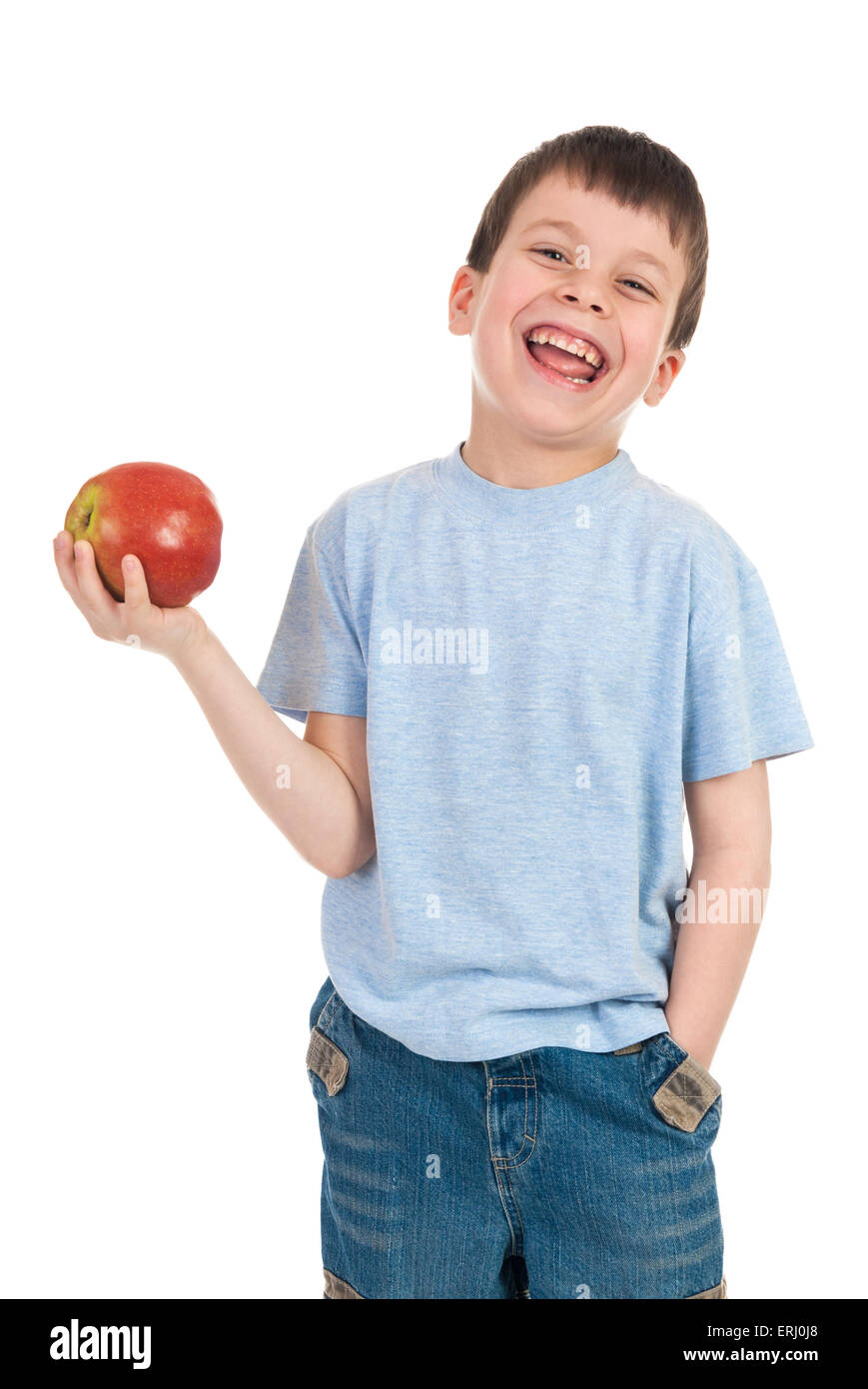 boy with apple isolated on white Stock Photo - Alamy