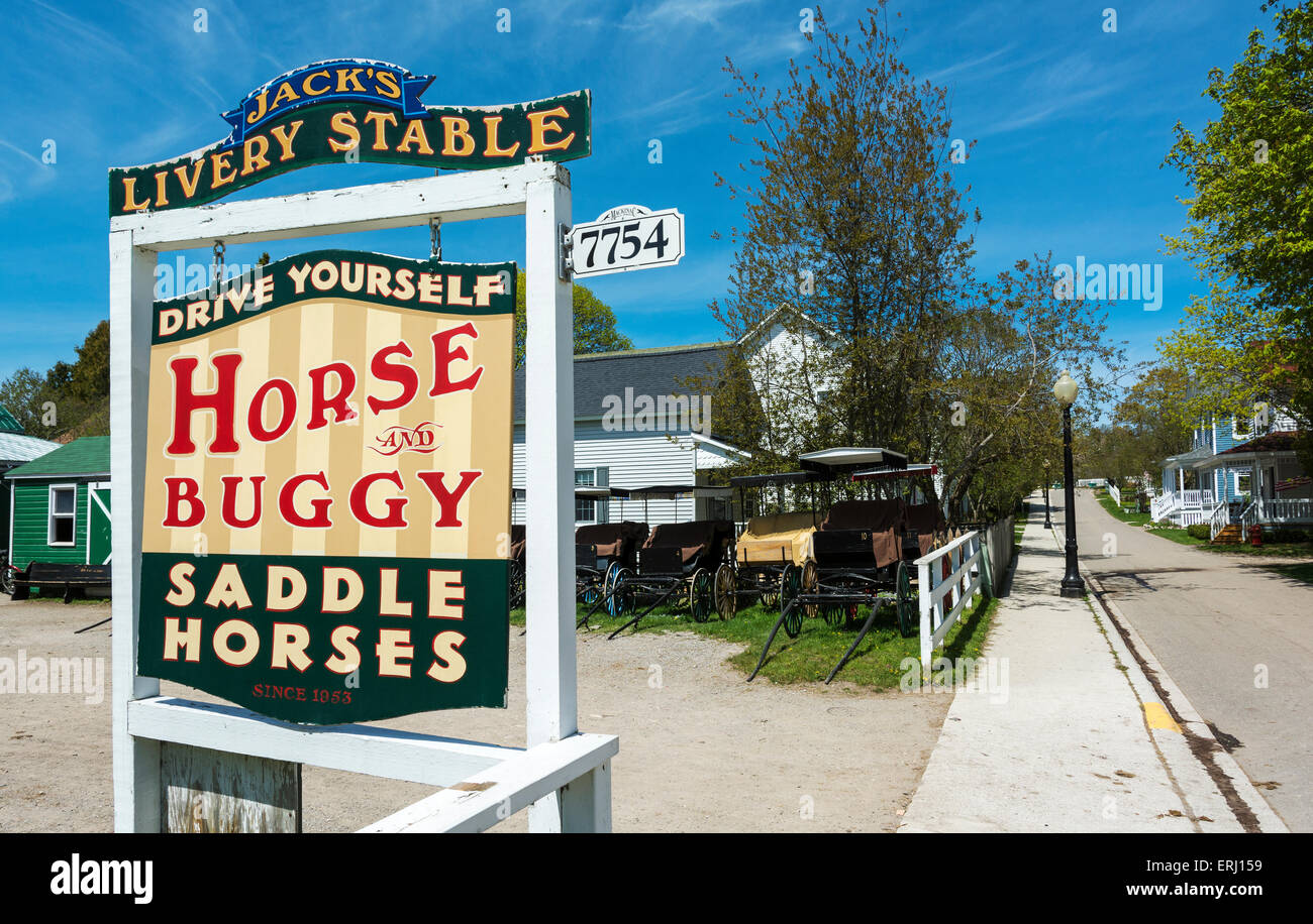 Michigan, Mackinac Island, Jack's Livery Stable sign, drive yourself ...