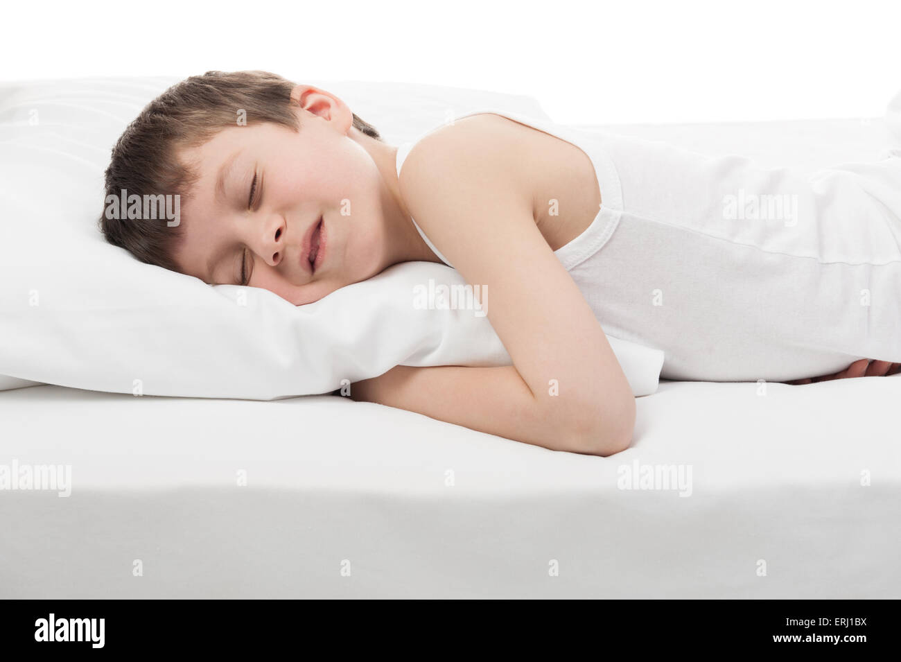 cheerful boy sleep in white bed Stock Photo - Alamy
