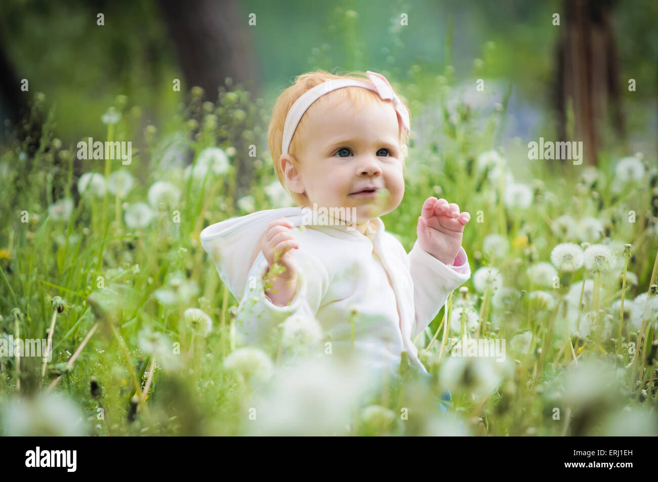 Outdoor portrait of a cute little baby in the grass Stock Photo - Alamy