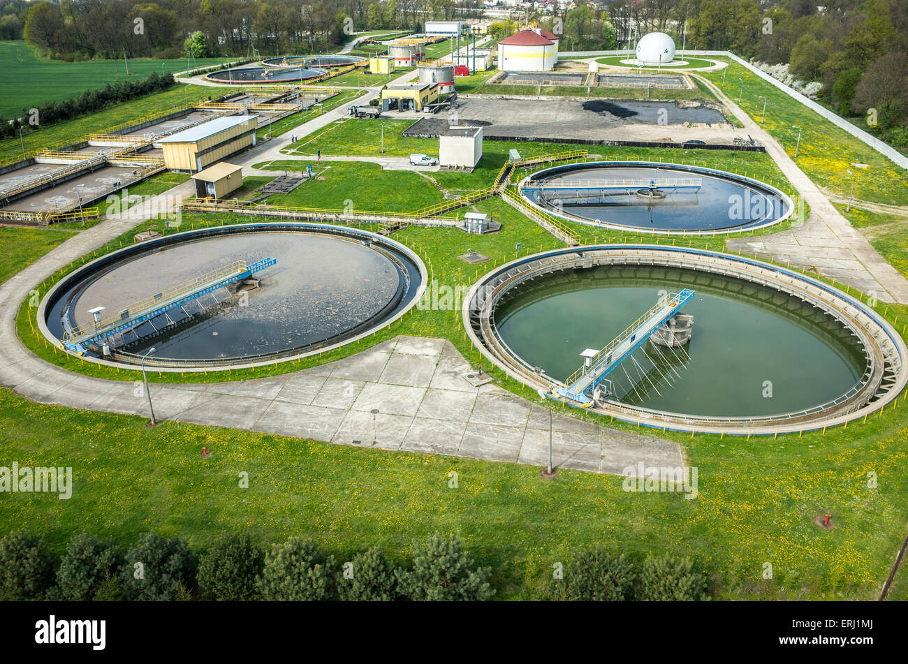 Aerial view of the sewage treatment plant Stock Photo - Alamy