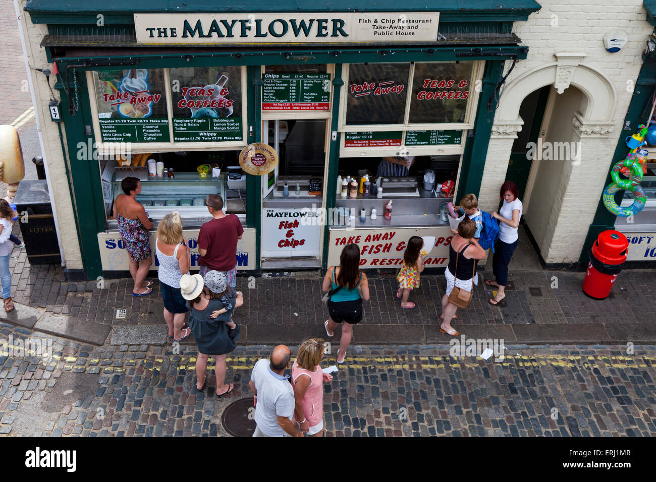 Overhead shot of the Mayflower , a popular shop in the Old Town, Leigh ...