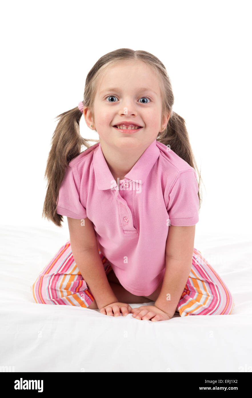 cheerful girl in sleepwear wake up Stock Photo - Alamy
