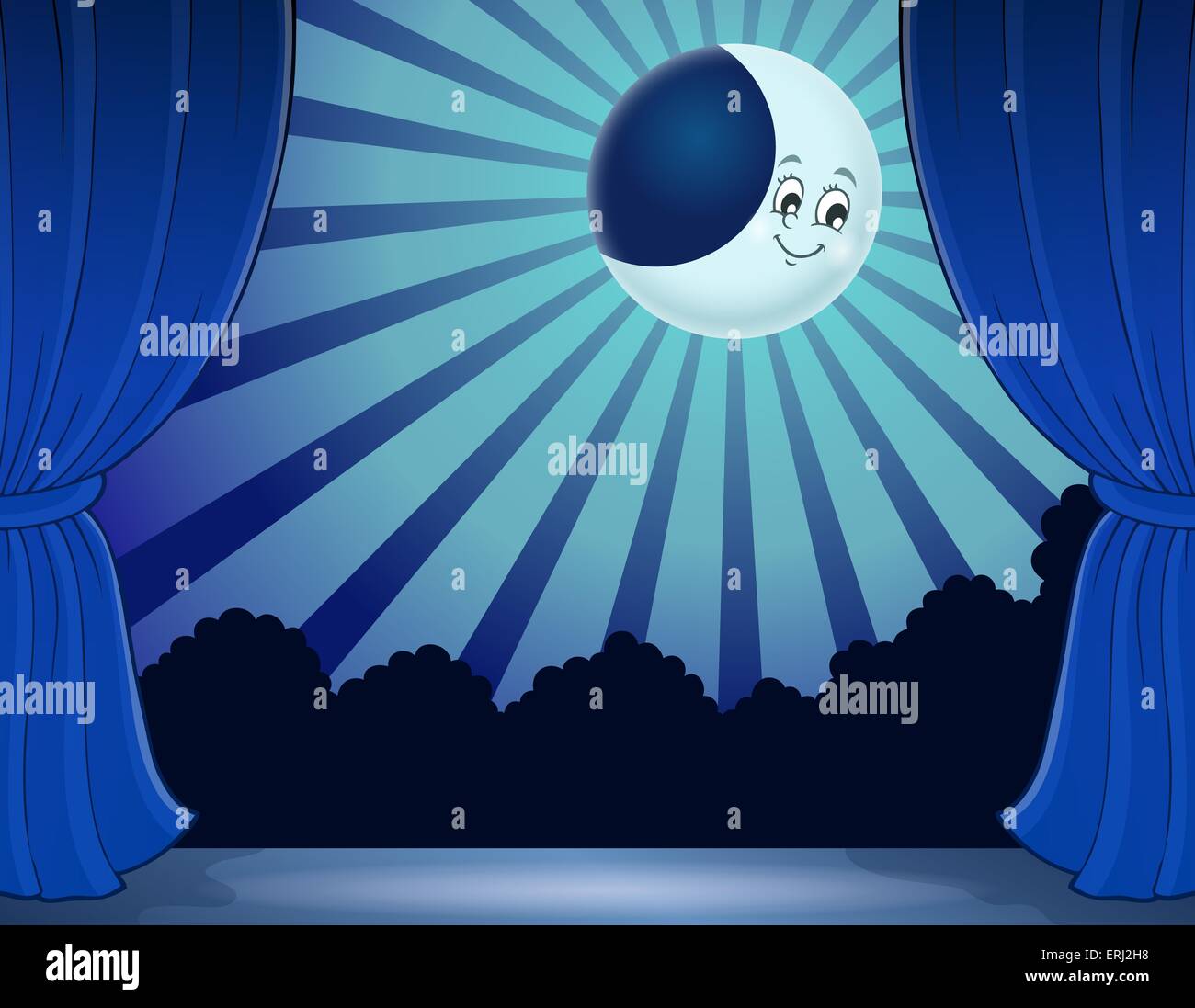Stage with moon in moonlight - picture illustration Stock Photo - Alamy