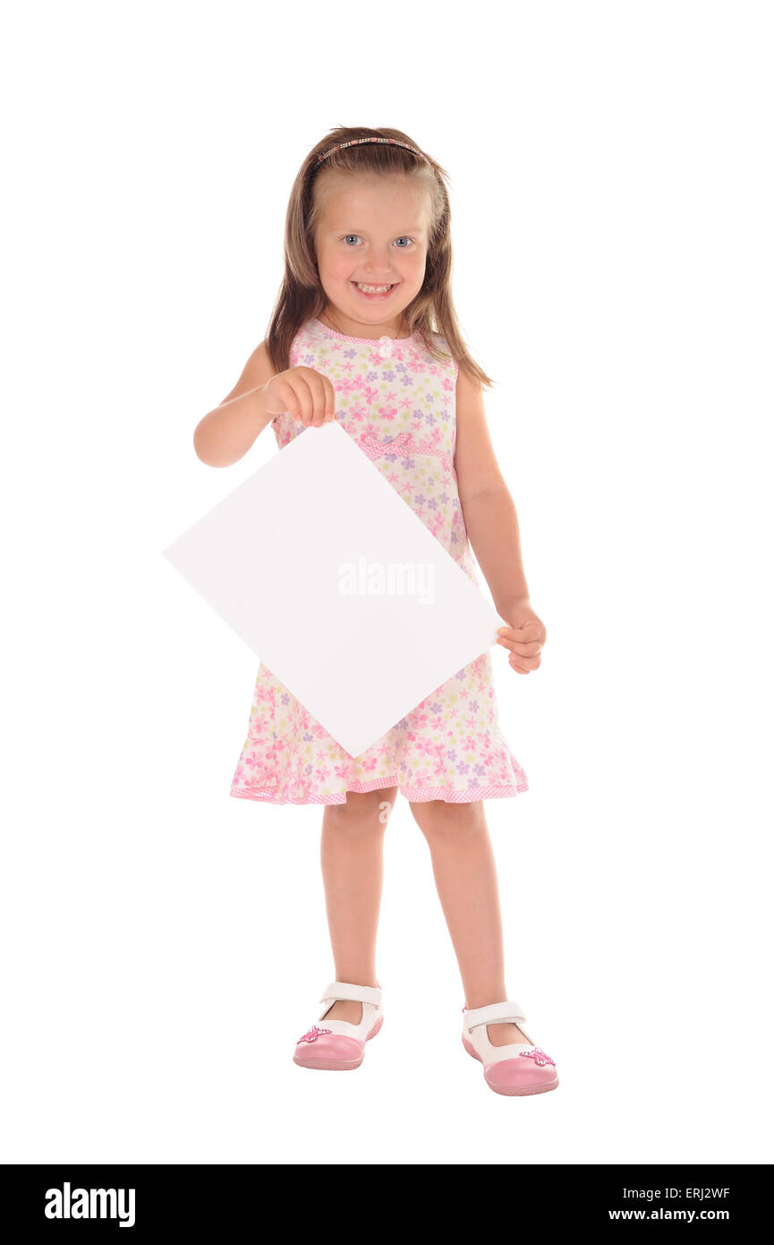 little girl holding a sheet of paper. studio shoot Stock Photo - Alamy