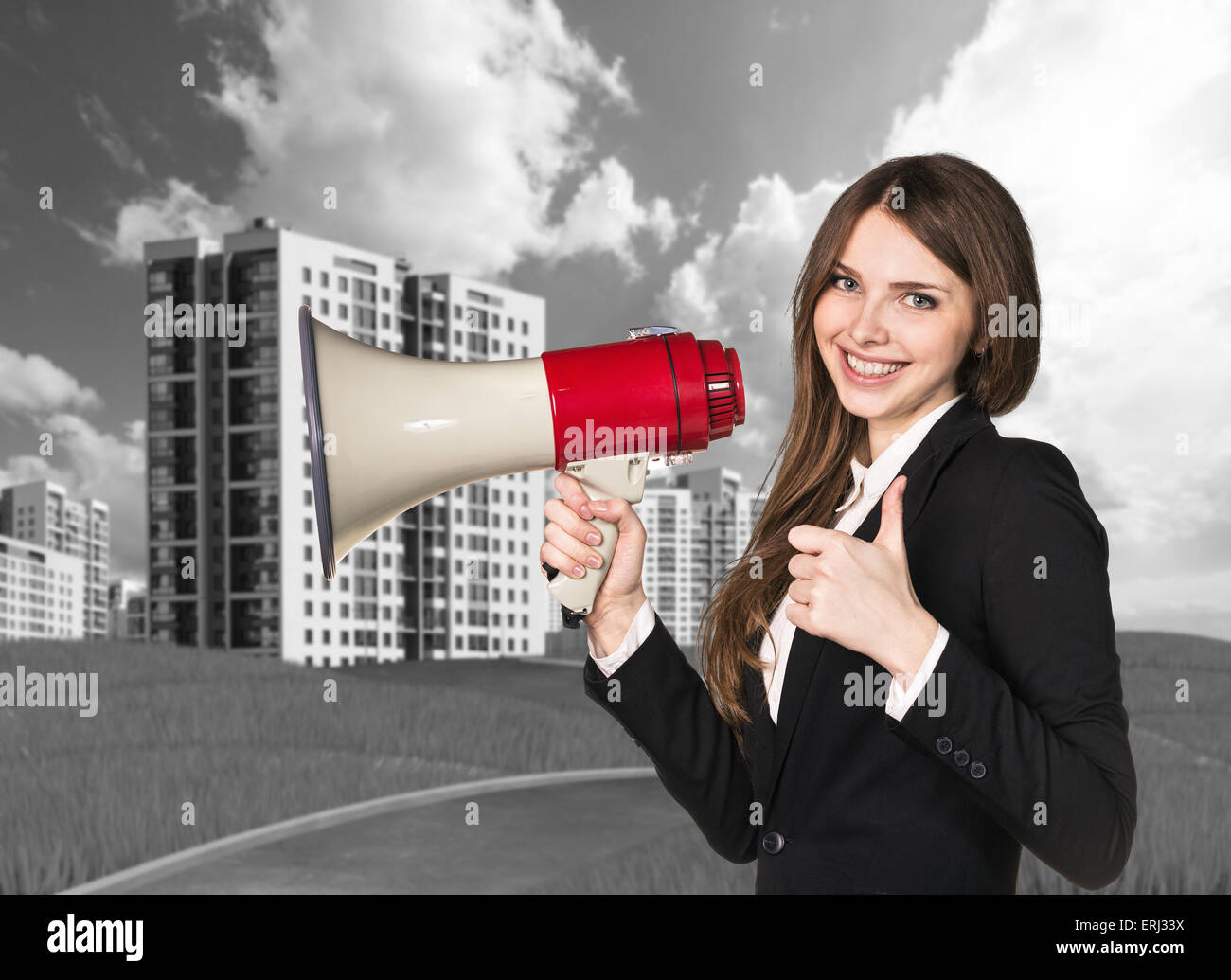 Woman speaking in megaphon Stock Photo - Alamy
