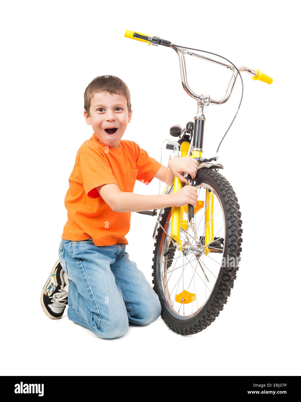 boy repair bicycle isolated on white Stock Photo - Alamy