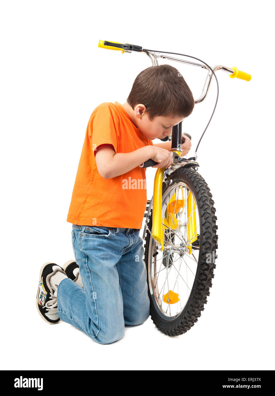 boy repair bicycle isolated on white Stock Photo - Alamy