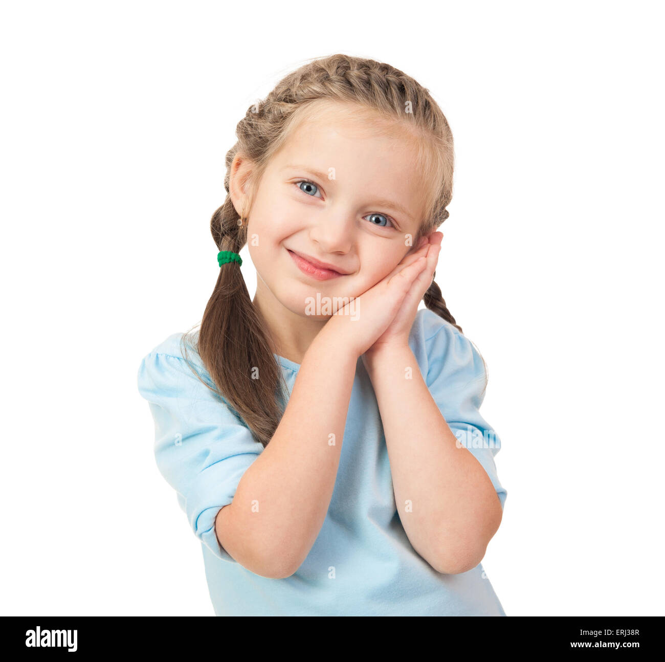 smiling girl portrait with braids on white Stock Photo - Alamy